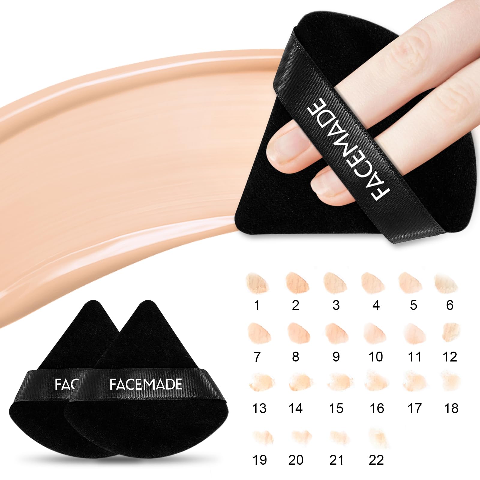 FACEMADE 12 Pieces Face Powder Puff with a Travel Case, Soft Makeup Puff with a Container, Triangle Velour Makeup Sponge for Loose Powder Body Powder, Beauty Makeup Tools, Black