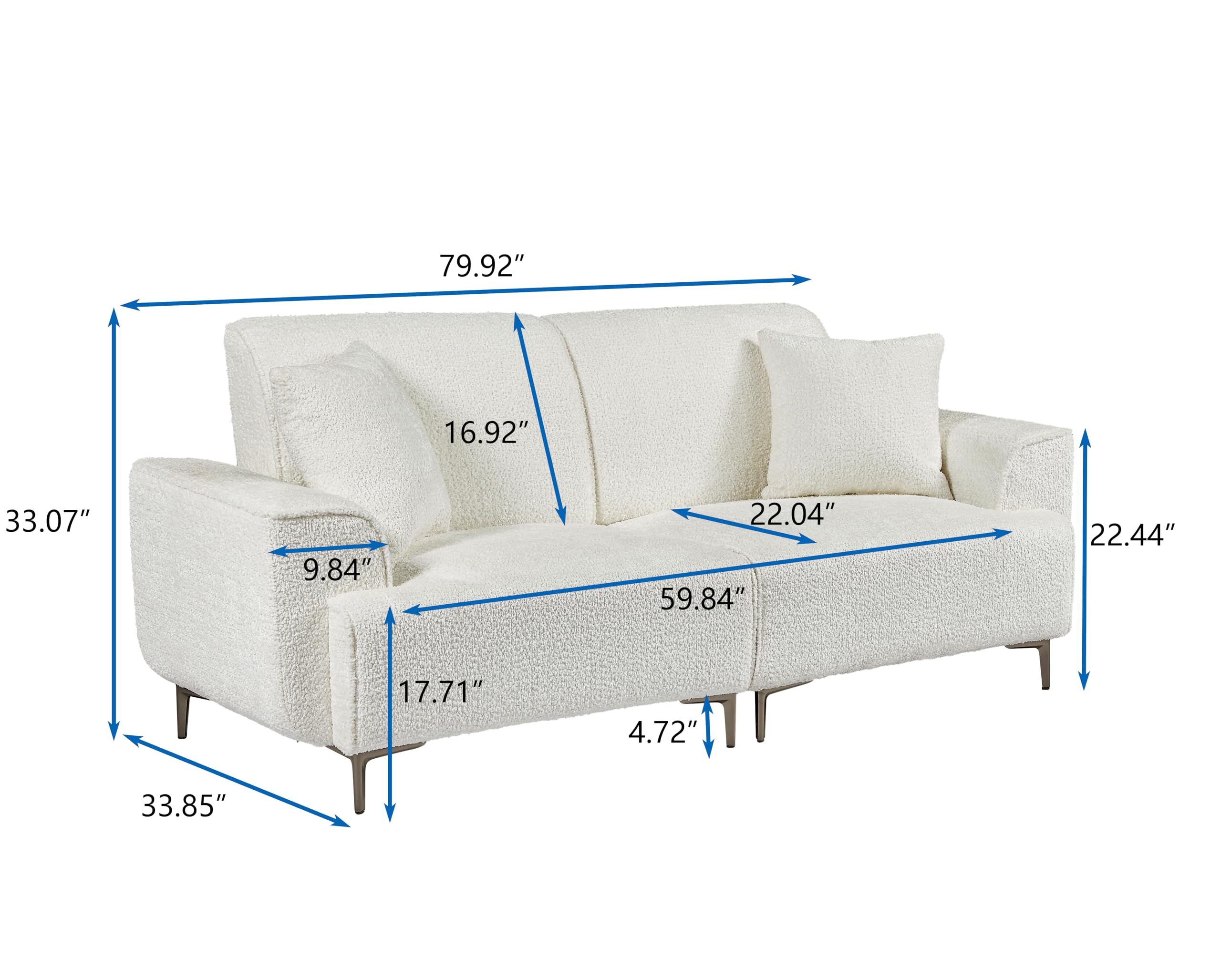 FREEHOMAE 80" Sofa Couch,Small Modern Loveseat,Love Seat with 2 Seater,Lamb Wool Loveseat Sofa,Small Couch for Living Room,Bedroom,Office and Small Space(White)