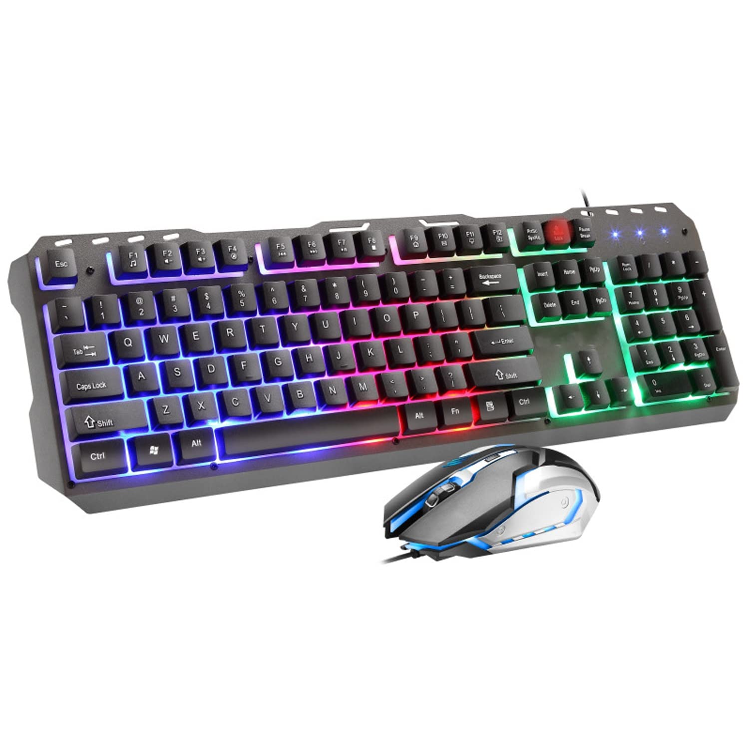 EXHNLE Light Up Keyboard and Mouse Combo, Full Size LED Rainbow Backlit Gaming Keyboard, 104 Keys Keyboard Mouse, for PC Computer Gamer