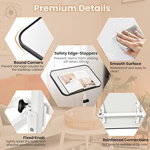 Tangkula Overbed Table with Wheels, Rolling Bedside Table with 9-Level Adjustable Height 29β-37β, Multi-Angle Tilt Tabletop, C Shaped Hospital Bed Table Laptop Desk, Sofa Bed Wheelchair Side Table