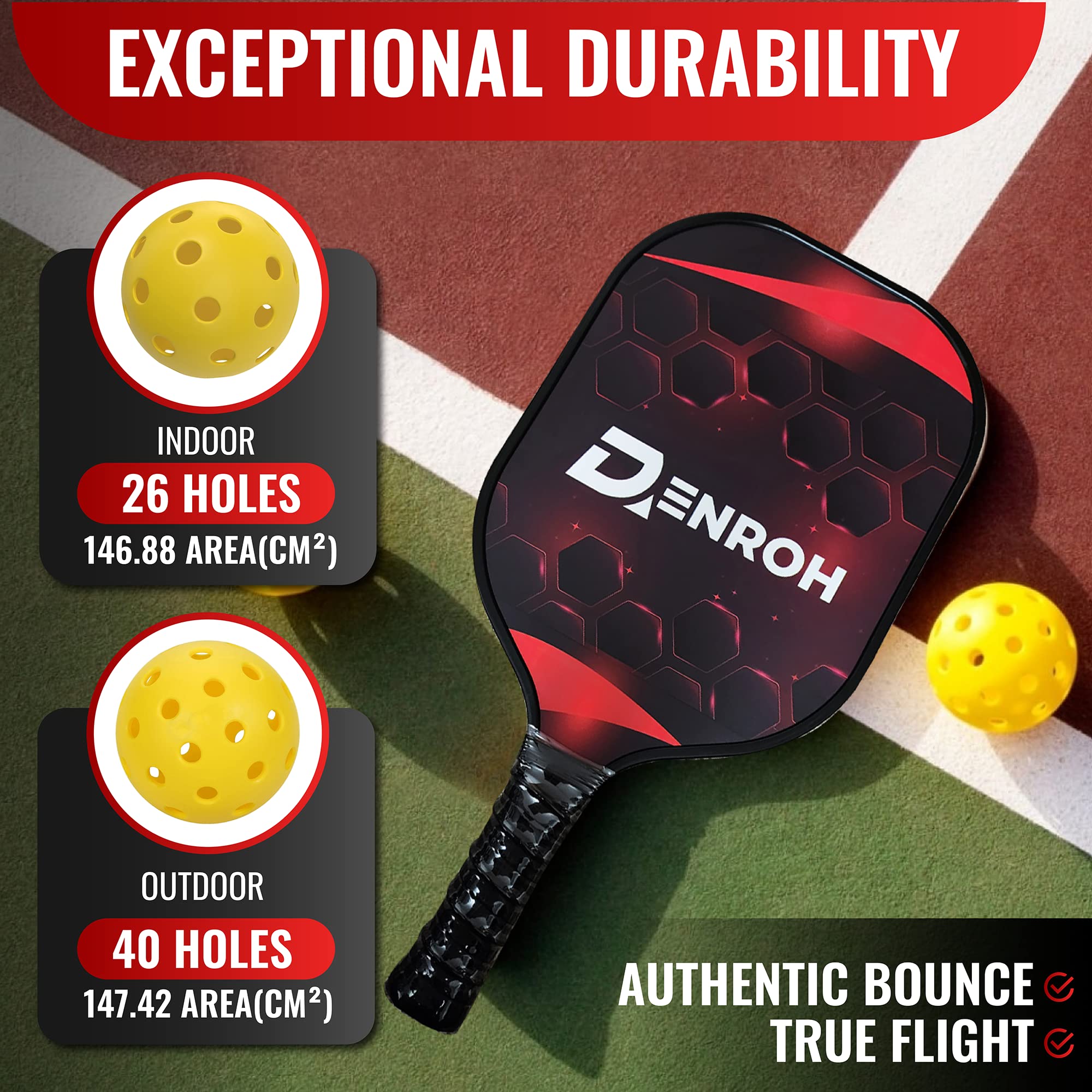 DENROH Pickleball Paddle Set of 4 – Carbon Fiber Pickleball Paddle Set with Balls, Retrievers, Covers – Premium Lightweight Graphite Paddle Racket Set with Accessories – Pickleball Gifts for Men Women