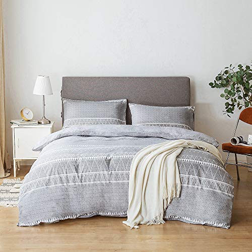Lekesky Grey Duvet Cover Queen Size Boho Comforter Cover Queen 3pcs Ultra Soft Microfiber Breathable Bedding Duvet Cover Set with Zipper Ties (1 Duvet Cover 90x90 +2 Pillow Cases, No Comforter)