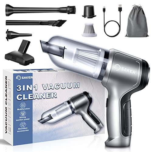 Saker Handheld Vacuum Cleaner Car - Wireless Mini, 3 in 1 Multifunctional Brushless Motor 12000PA High Power with USB,Portable Handheld Car Vacuum Cleaner for Keyboard Cleaning,Outdoor and Pet Hair