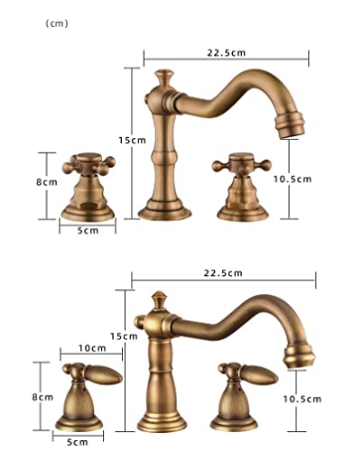 GeRRiT Faucet Bathroom Sink Tap Gold Chrome Solid Brass Bathroom Basin Faucet Mixer Tap, Antique Brass Black Kitchen Sink Faucet, Dual Handles 3Pcs Bathtub Faucet Basin Taps