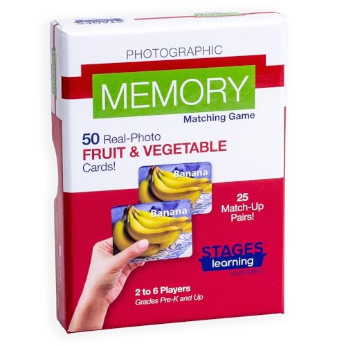 Stages Learning Materials Picture Memory Fruits & Vegetables Card Game Memory Game, Purple, Size 5 x 3