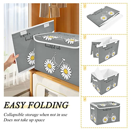 innewgogo Sunflower Bike Storage Bins with Lids for Organizing Collapsible Storage Cube Bin with Handles Oxford Cloth Storage Cube Box for Car