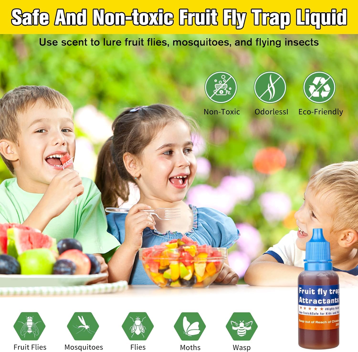 Fruit Fly Trap Refill Liquid Only,Fruit Fly Traps for Indoors,Ready-to-Use Fly Trap Refill Liquid,Fruit Fly Trap Bait Refill for Indoors,Fruit Fly Killer for Home,Kitchen(4 Pack)