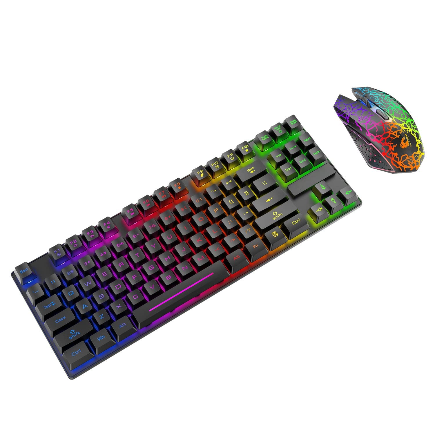 EXHNLE RGB Gaming Mouse and Keyboard, 87 Keys Gaming Keyboard and Mouse Combo, Wired LED Rainbow Backlit Keyboard, Keyboard and Mouse Gaming for PC Laptop (Color : Black)
