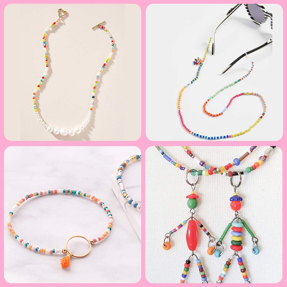 DICOBD Beads Kit for Bracelets, 6000pcs 4mm Glass Seed Beads and 1200pcs Letter Beads with 2 Rolls of Cord for Bracelets Necklaces and Key Chains Making
