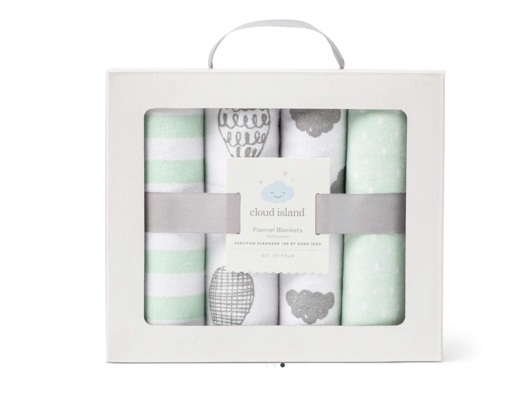 Cloud Island Flannel Receiving Blankets Mint/Grey 4 Count