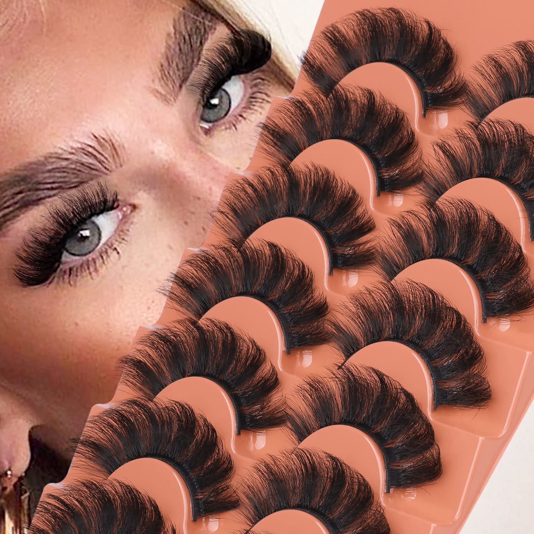 False Eyelashes Natural Look Lashes That Look Like Extensions PestaƱas Postizas Naturales Fluffy D Curl Russian Strip Eye Lashes Pack Clear Band Short Cat Eye Fake Eyelashes 7 Pairs by GODDVENUS