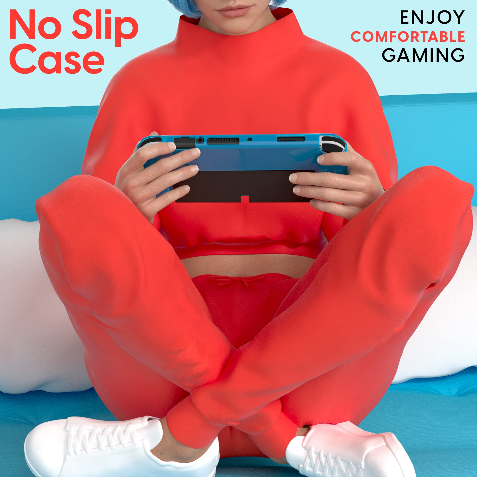 TALK WORKS Nintendo Switch OLED Case - Protective Fit Durable TPU Case Designed for Nintendo Switch OLED - Non-Slip Secure Holding Grips, Easy Opening for Kickstand - For Comfortable Gaming - Blue