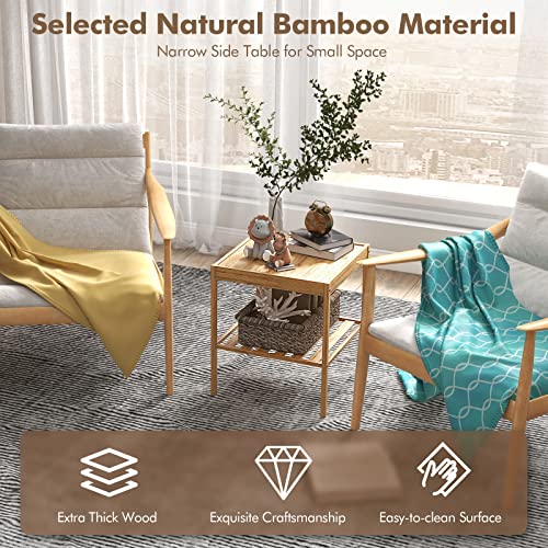 Giantex Bamboo Nightstands Set of 2, Square Bedside Table with Storage Shelf, Natural Wood End Side Table for Bedroom Home Office, Easy Assembly (2)
