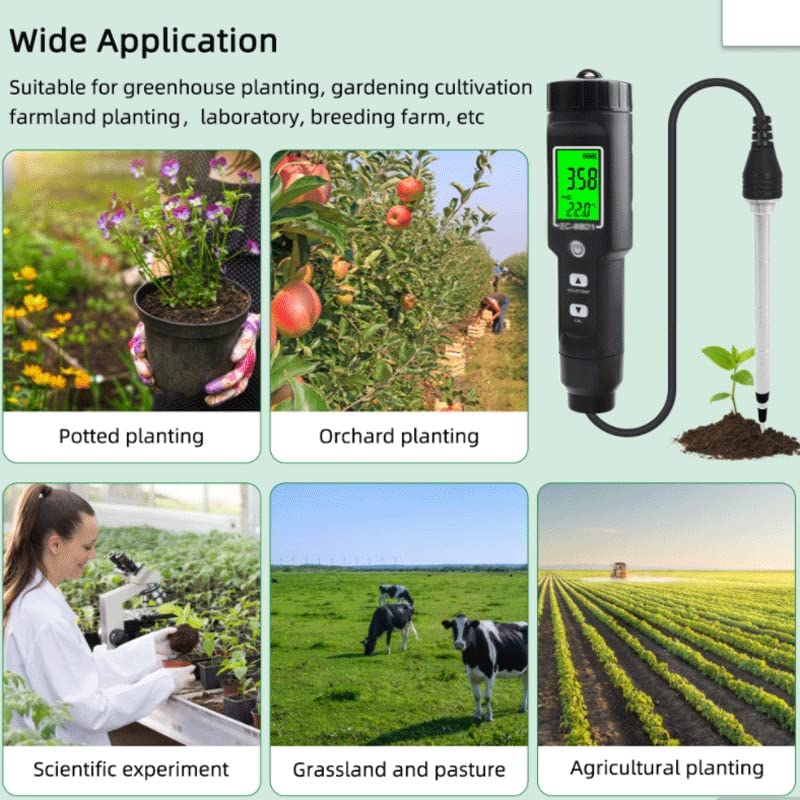 GHGHF Portable Digital EC/Temperature Soil Tester Meter Farm Measurement Backlit Display Removable Electrode Waterproof Test Planting