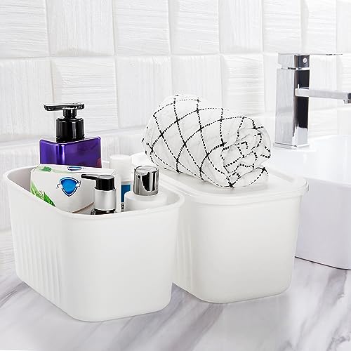 Dicunoy 6 Pack Lidded Storage Bins with Lids, Stackable Storage Baskets, White Plastic Pantry Organizer for Toiletries, Shelf, RV, Lockers