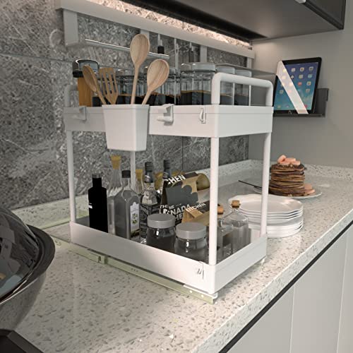 DonYeco Under Sink Organizer, 2 Tier Bathroom Storage Rack, Under-Mount Sliding Drawer Slides,White