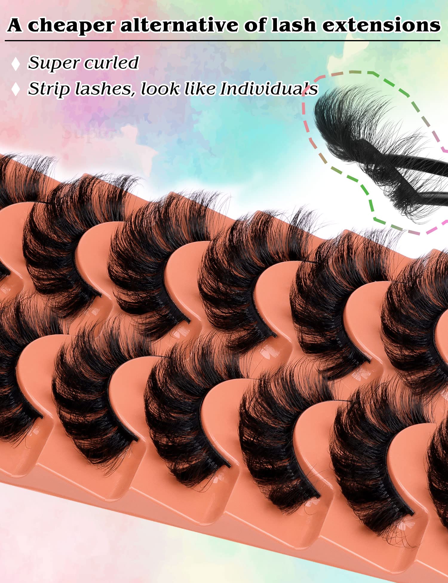 False Eyelashes Natural Look Lashes That Look Like Extensions PestaƱas Postizas Naturales Fluffy D Curl Russian Strip Eye Lashes Pack Clear Band Short Cat Eye Fake Eyelashes 7 Pairs by GODDVENUS