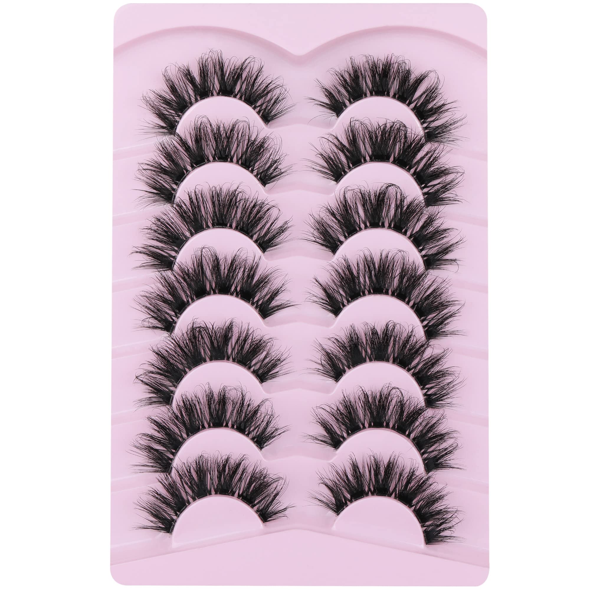 False Eyelashes Wispy Mink Lashes Fluffy Cat Eye Lashes Natural Look 7 Pairs D Curl Clear Band Fake Eyelashes Pack by EYDEVRO