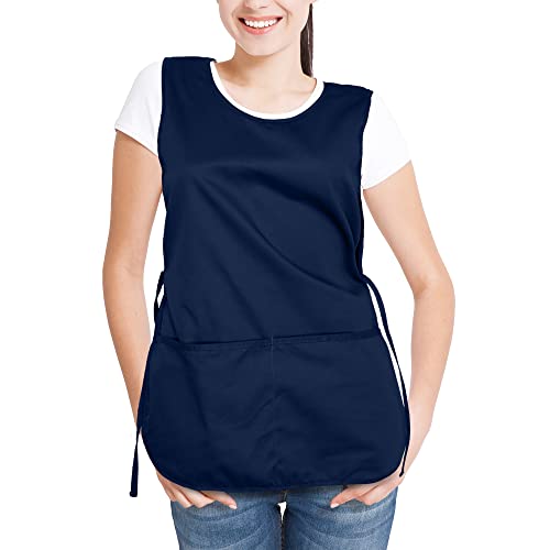 DALIX Cobbler Apron 2 Pockets Smock Chef 28.5" x 18.5" Poly Cotton Navy Blue