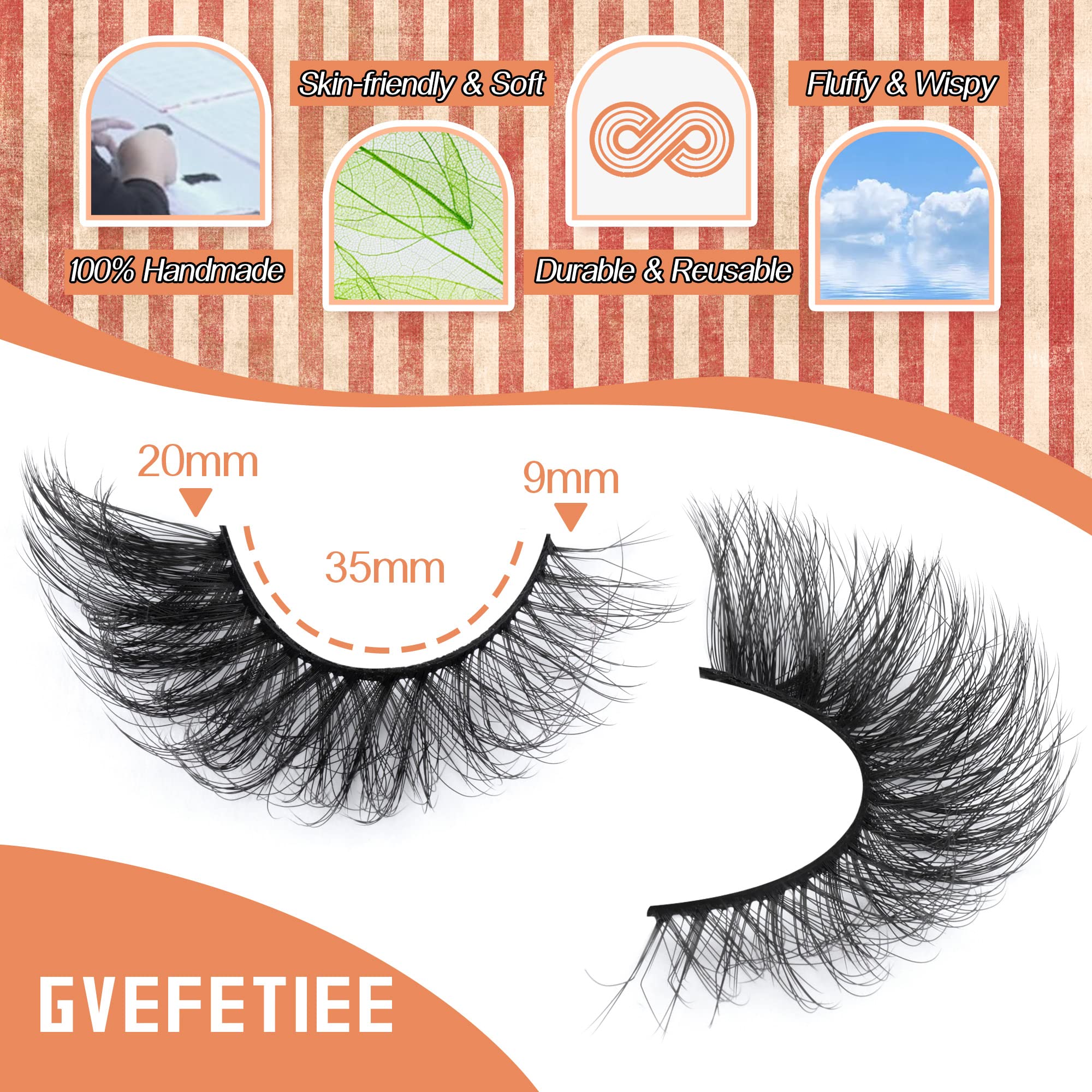 False Eyelashes Cat Eye Lashes Wispy Fluffy Fox Eye Lashes Natural Look Mink 8D Volume Curly Fake Eyelashes Dramatic Full Strip Lashes Pack by GVEFETIEE