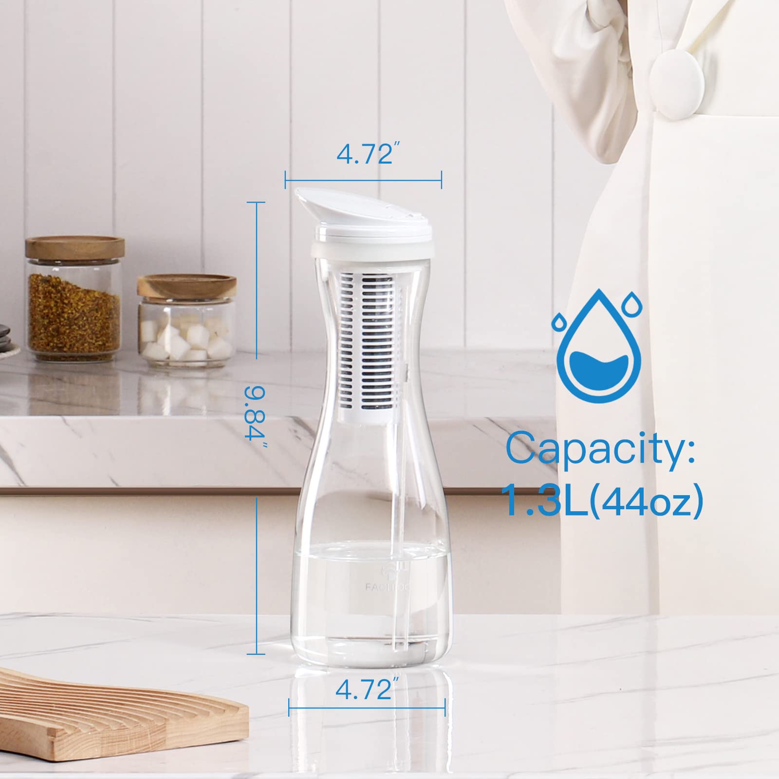 FACHIOO Glass Water Filter Pitcher - Clean Water in Seconds - Filters 211 Gallons - BPA Free - 1.3L - NSF Certified Carbon Water Filter Removes Lead, Odors, Microplastics & Chlorine