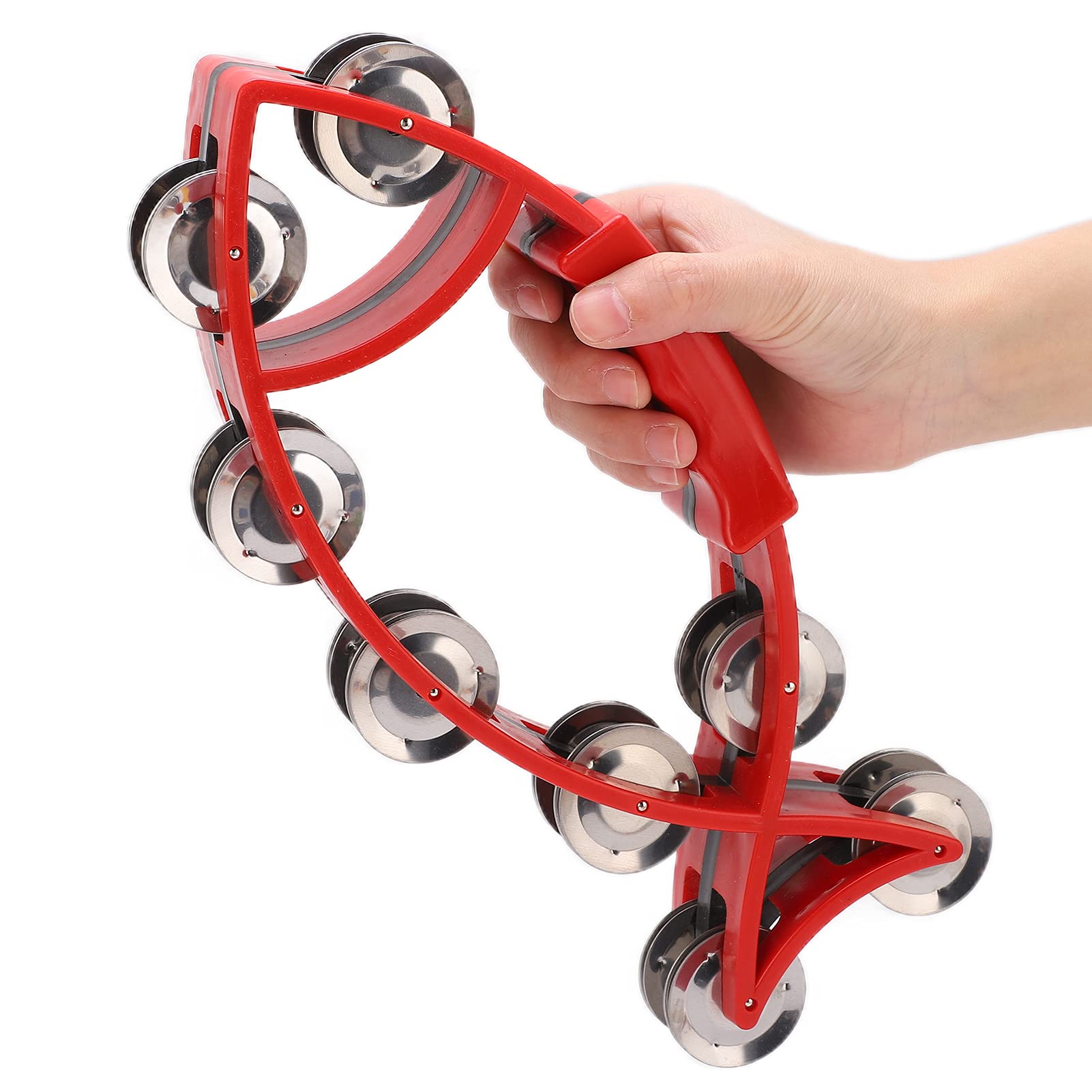 Tambourines Double Row Tambourines Fish Shaped Tambourine Hand Bell Handbell Handheld Percussion Rhythm Instrument for Party Children Adults(Red)
