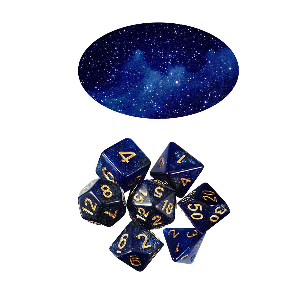 Yiotfandoll 7PCS Polyhedral Dice 16mm D20 D12 D10 D8 D6 D4 for Dungeons and Dragons RPG MTG DND Dice Table Games (Starry Blue Black)