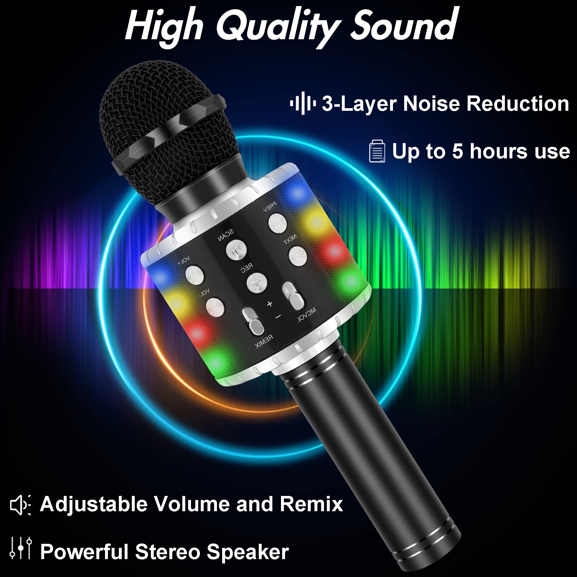 Winique Karaoke Machine for Kids, Bluetooth Mini Karaoke Machine with LED Lights, Christmas & Birthday Gift for All Ages 3 4 5 6 7 8 9 10+ Year Old Girls & Boys, Singing Anytime Anywhere(Black)