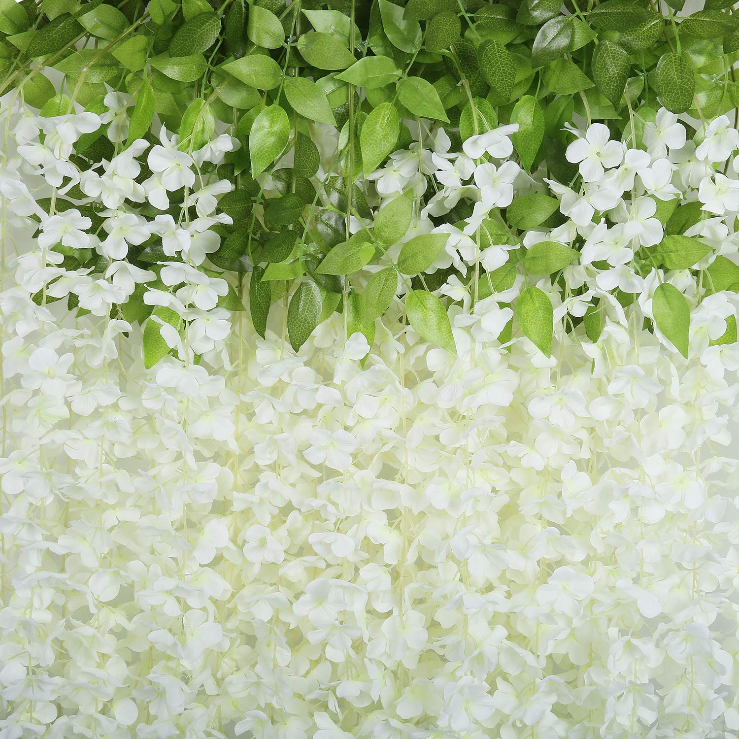 U'Artlines 12 Pack(Total 43.2 Feet) Artificial Fake Wisteria Vine Rattan Hanging Garland Silk Flowers String Home Party Wedding Decor (12, White)