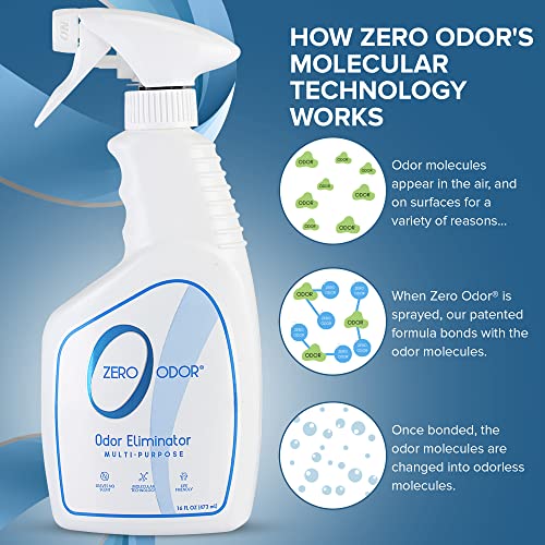 Zero Odor β Multi-Purpose Odor Eliminator - Air & Surface Odor β Patented Technology for Bathroom, Kitchen, Fabric, Closet- Smell Great Again, 16oz