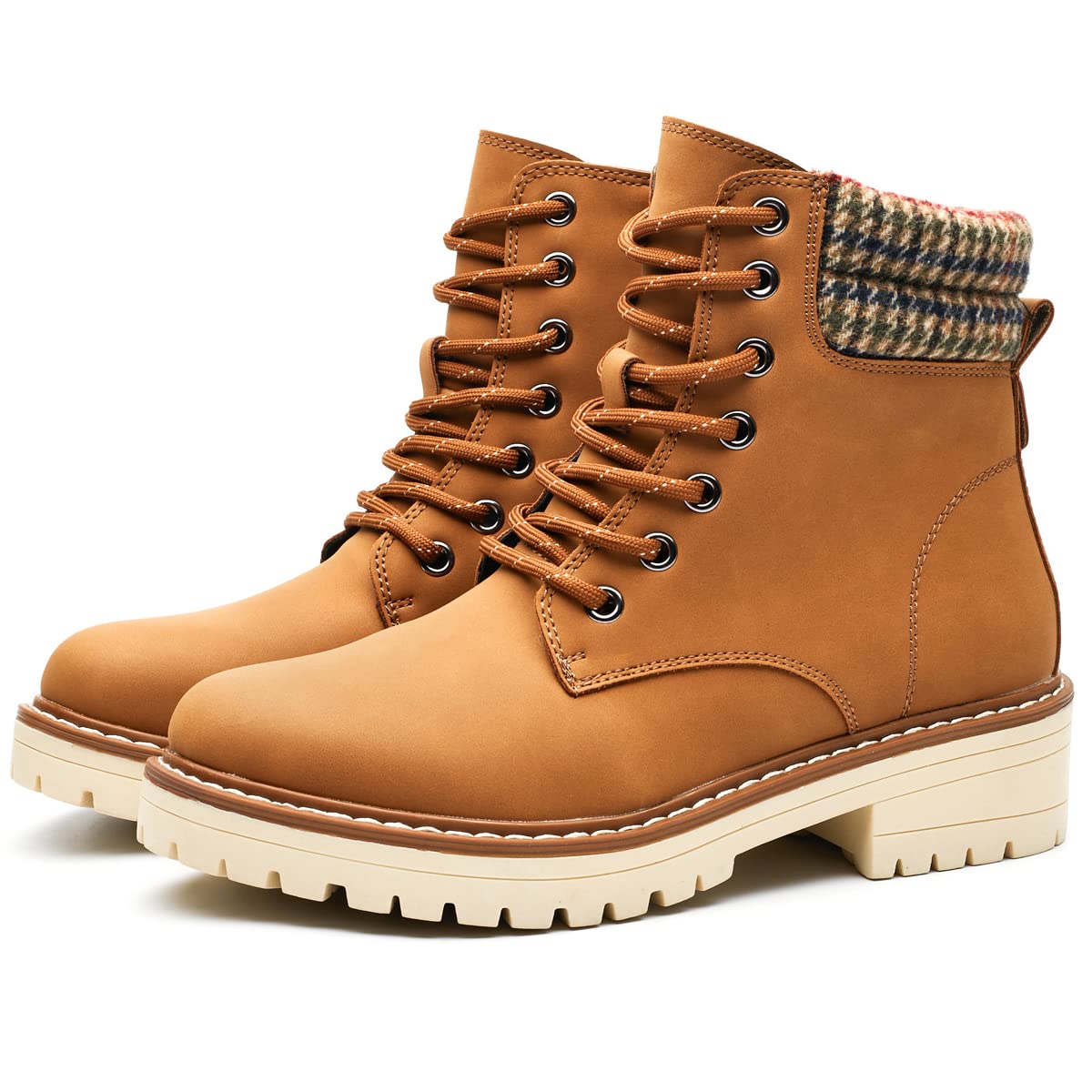 DeYashopin Womens Hiking Boots Non-slip Outdoor Casual Boot Leather Camel 7