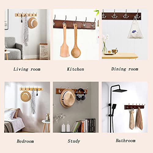 Spotact Wall Mounted Coat Rack Rustic 19.29*2.99*1.97 Inch Wooden Wall Hanger Heavy Duty Hanging Dual Hooks for Jacket Hat Towel Purse Bag for Bedroom Bathroom Entryway (5 Hooks, Cherry Wood Color)