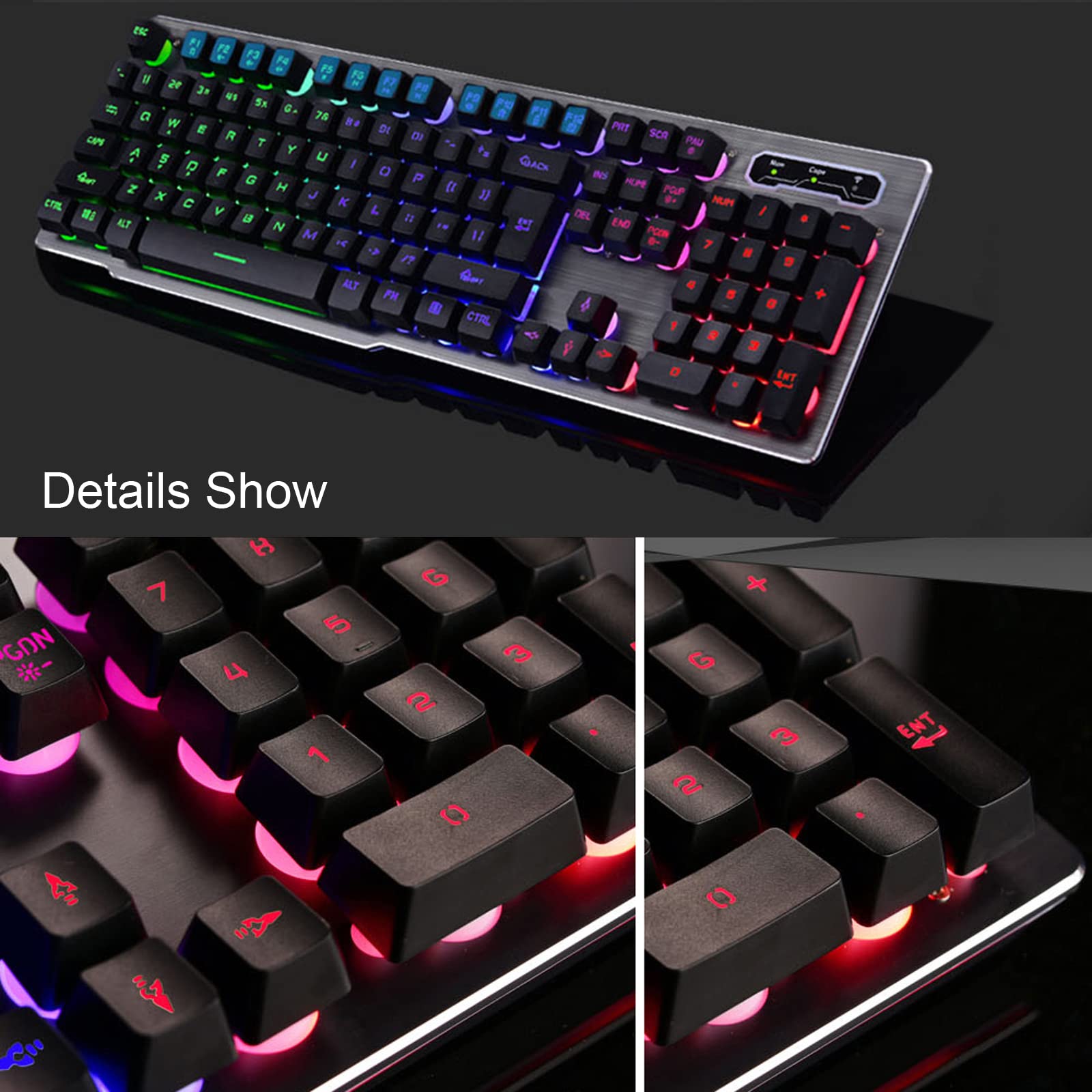 Rechargeable Keyboard and Mouse,Suspended Keycap Mechanical Feel Backlit Gaming Keyboard Mouse Set-Wireless 2.4G Drive Free,Adjustable Breathing Lamp,Anti-ghosting,12 Multimedia Keys (Black-RGB)