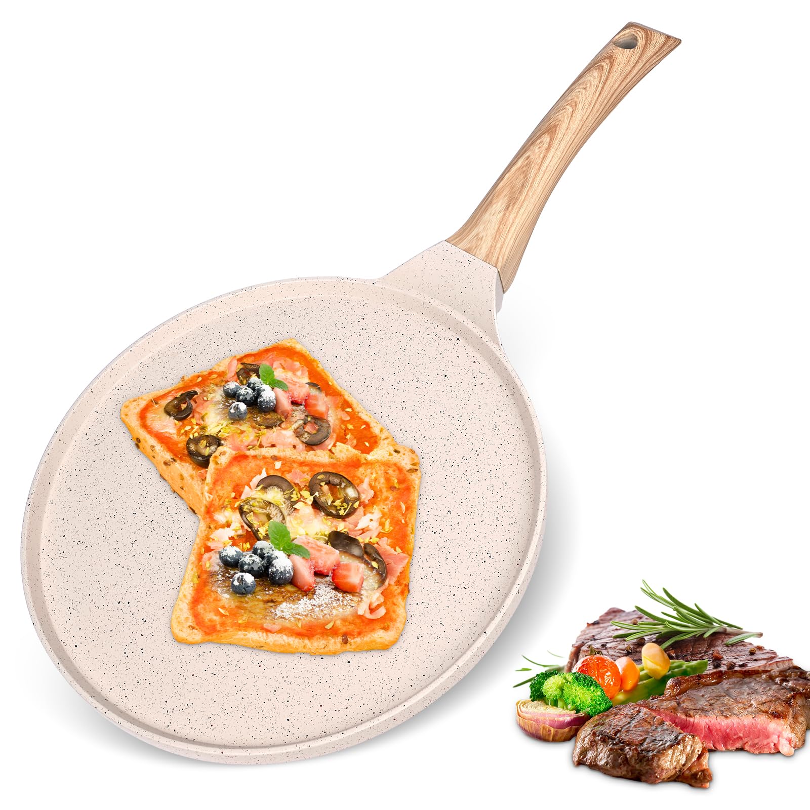 KRETAELY Dosa Pan Nonstick Crepe Pan Pancake Frying Pan with Granite Coating 10.5 inch Pancake Pan PFOA Free Easy to Assemble