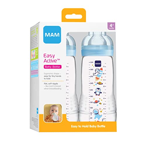 MAM Easy Active Baby Bottle, Switch Between Breast and to Clean, 4+ Months, Boy,(Pack of 2)