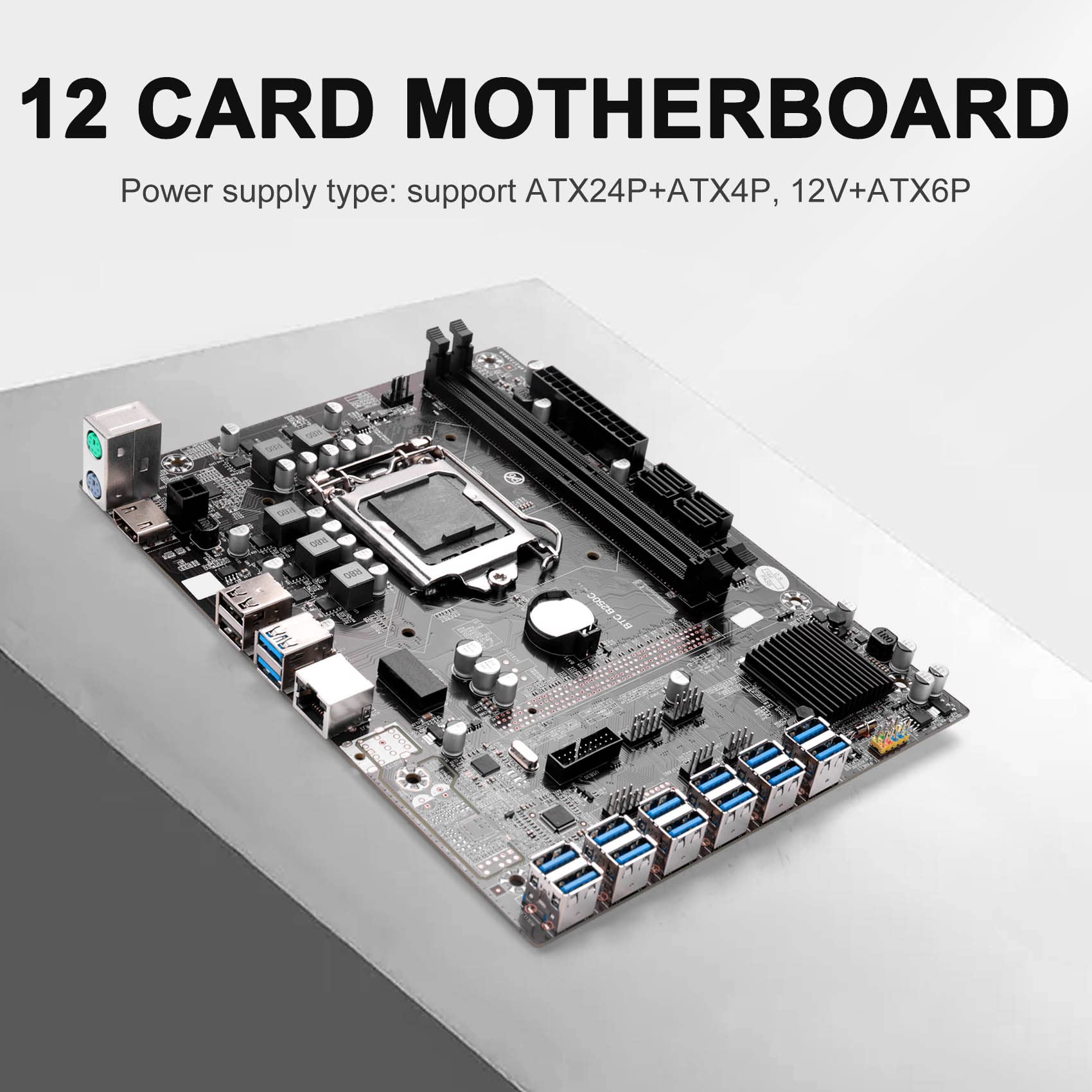 Exogio B250C BTC with Cable+ Cable 12XPCIE to USB3.0 GPU Slot LGA1151 Support DDR4 DIMM