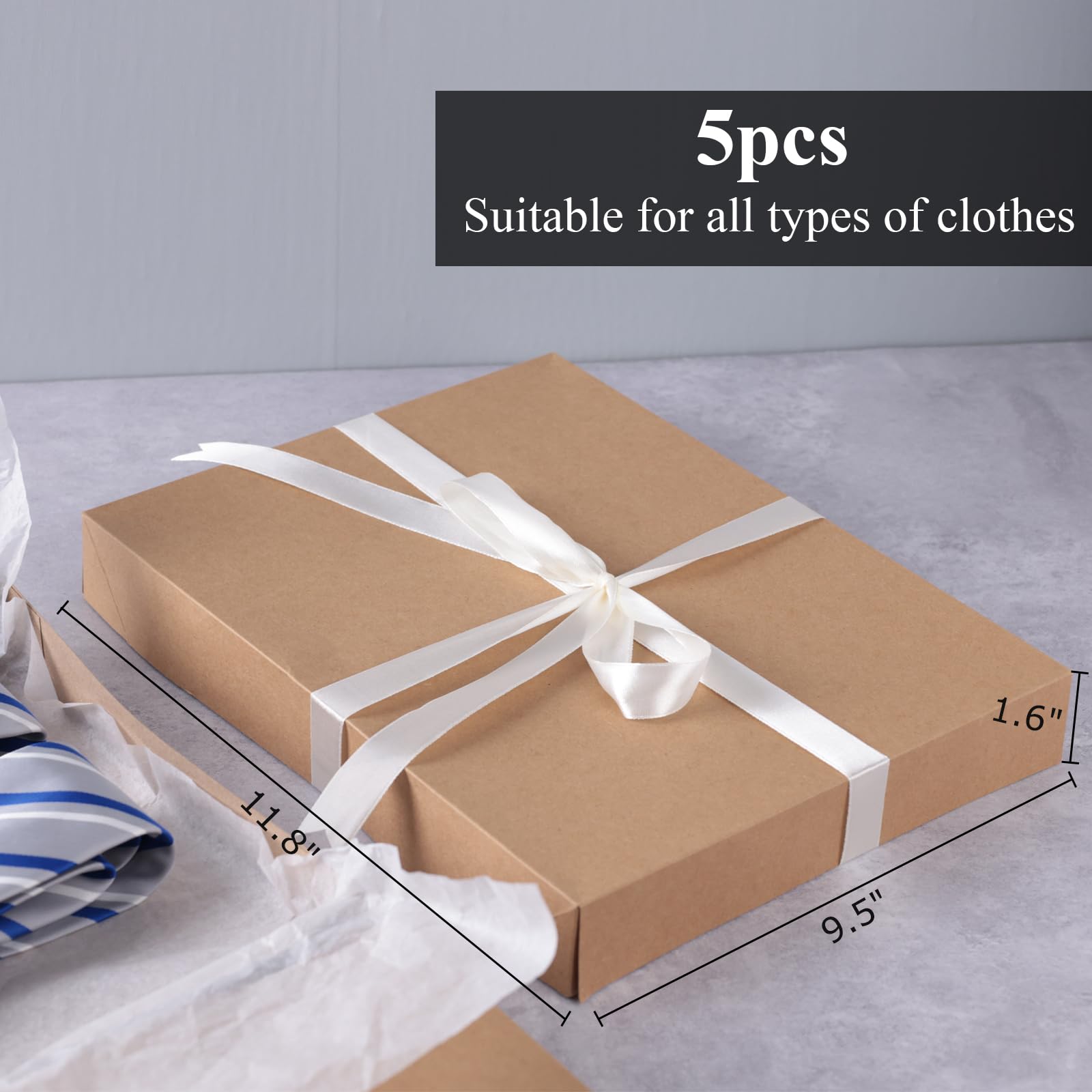 JOHOUSE 5PCS Gift Boxes with Lids, Gift Box Bulk Brown Shirt Boxes for Gifts 11.8 x 9.5 x 1.6 Inches
