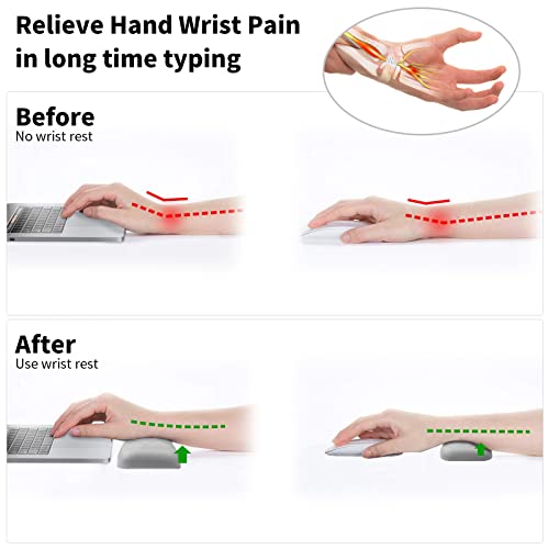 Giecy Keyboard Wrist Rest,Keyboard Pad Upgrade Enlarge Gel Memory Foam Set Keyboard Rest Cushion Support for Office, Computer Laptop Comfortable Lightweight for Easy Typing Pain Relief, Grey