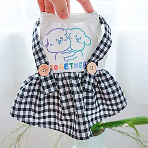 HOUKAI Dress Dog Clothes Print Plaid Skirt Pet Spring Summer T-Shirt (Color : D, Size : Scode)
