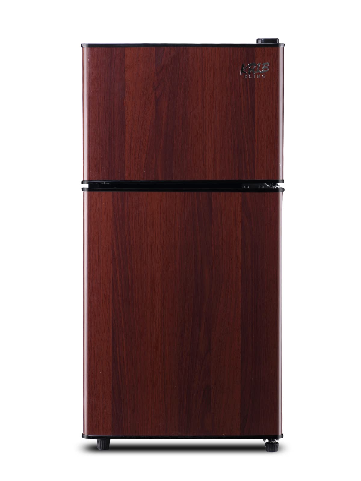 KRIB BLING 3.5 Cu.Ft Refrigerator with Freezer,Vintage Double Door,Lock Fresh 7 Level Adjustable Thermostat for Dorm, Bar, Office,Kitchen, Apartment,Wood, KB02 FLS-80-WOOD