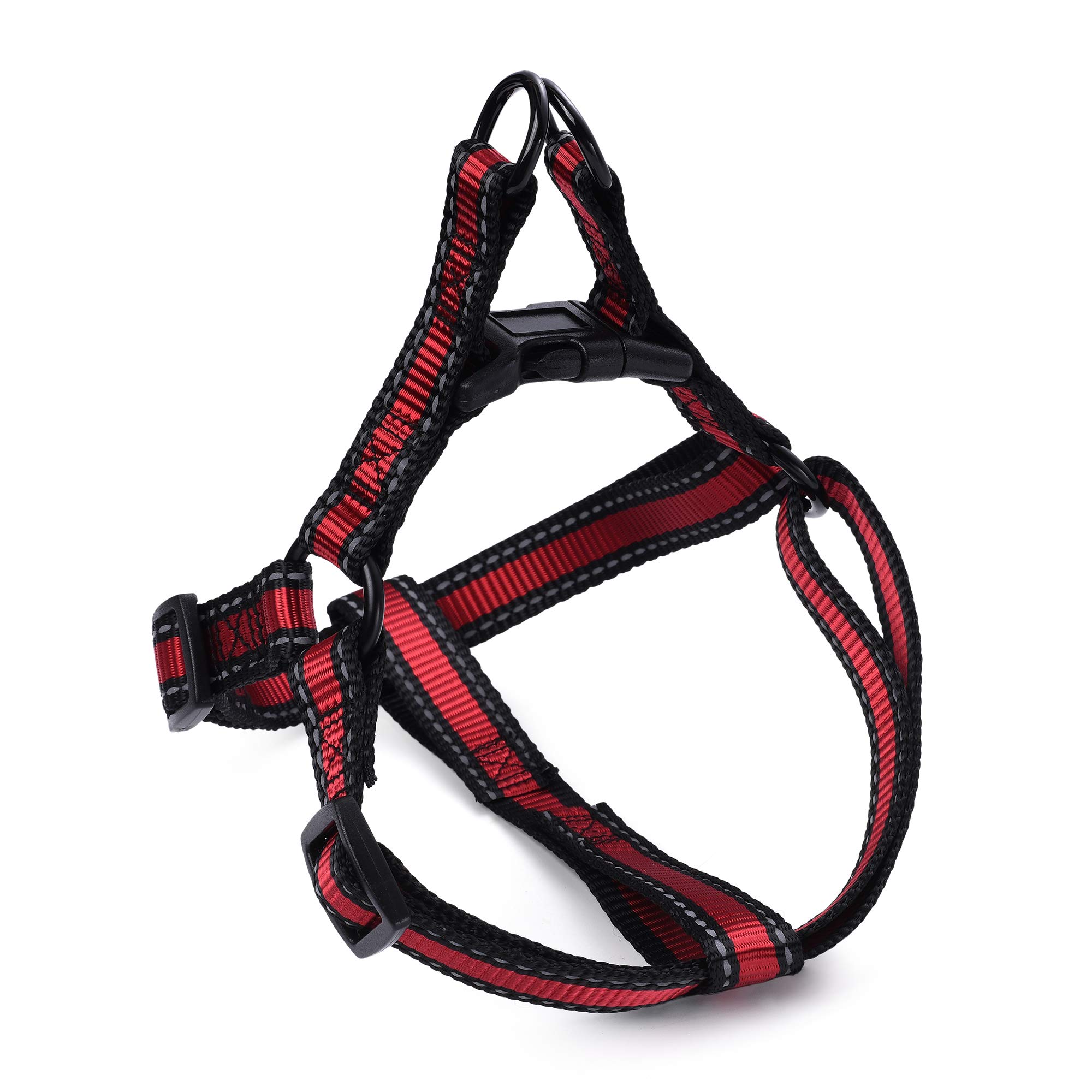 Mile High Life Night Reflective Double Adjustable Band Nylon Small Puppy Pet Dog Combo Collar Leash and Harness Set (Reflective Edge Red, Small (Pack of 3))
