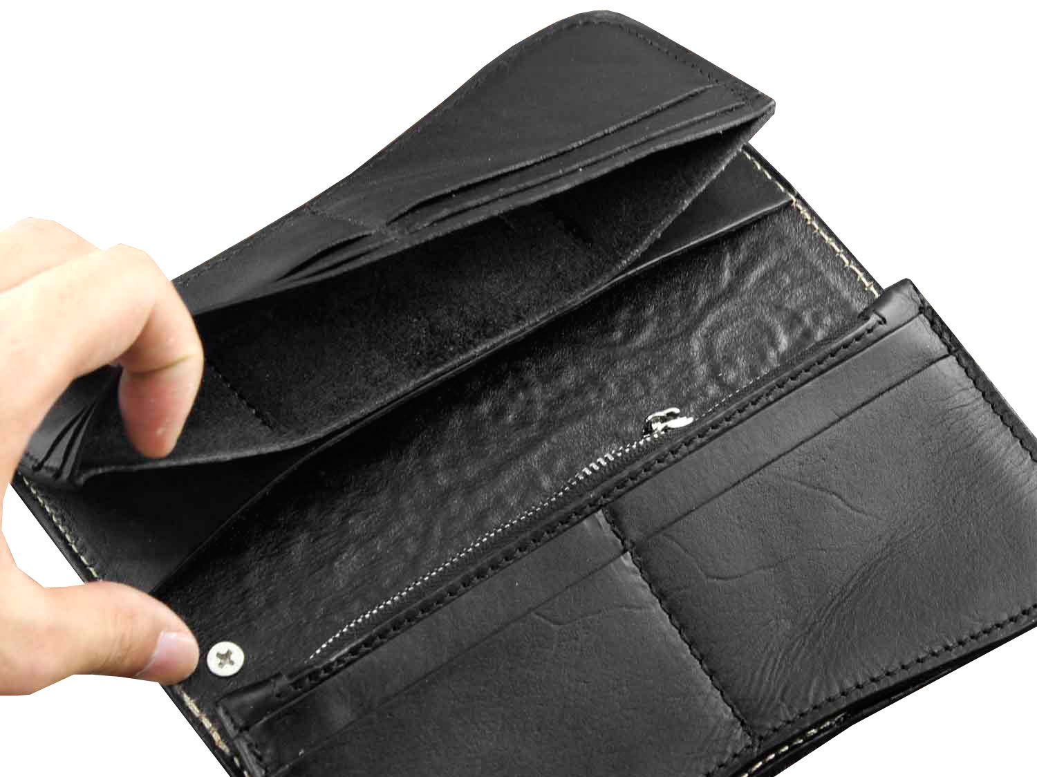 crazy hunter Skull Chain Wallet Long Leather Craft Bag With Metal Chain For Mens L69