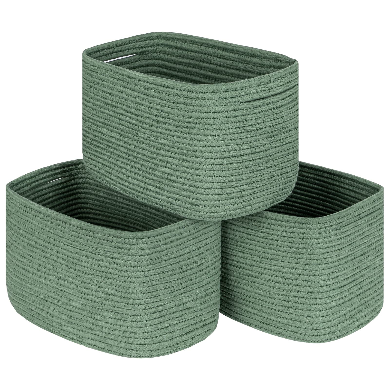 Kriitools Green 3 Pack Shelf Cube Storage Organizer Bins,Decorative Closet Storage Basket for Organizing,Skin-friendly Rope Basket for Shelves,Rectangular Woven Basket for Living Room