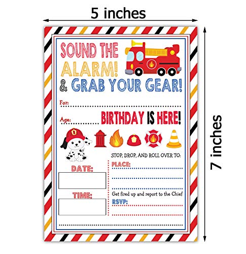 Firetruck Themed Birthday Party Invitation - Set of 20 with envelopes