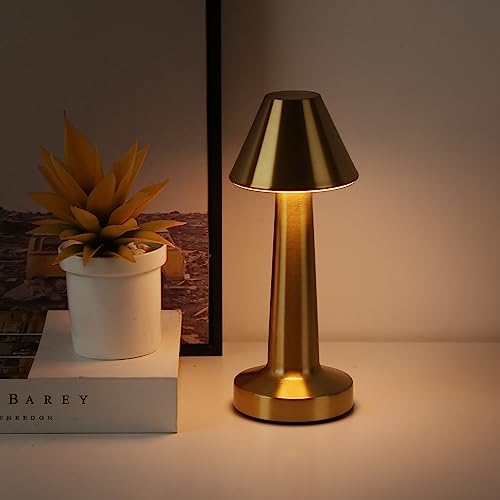 Cluelyhoo Cordless Table Lamps,Rechargeable Battery Operated Led Desk Lamp,3-Level Brightness Portable Table Lamp,for Bedroom/Couple Dinner/Desk/Cafe/Dining Room/Terrace(Gold)