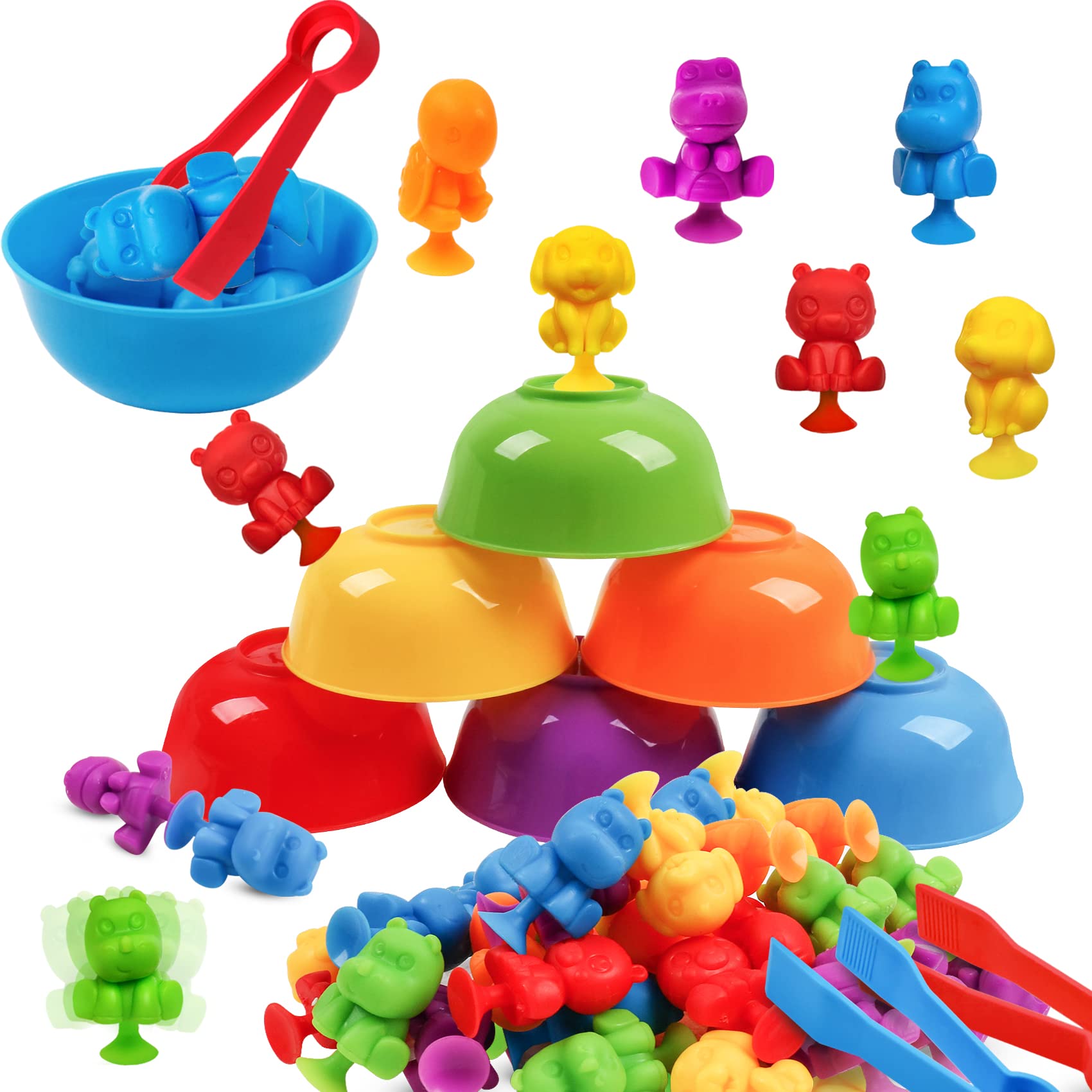 Counting Animals Suction Cup Bath Toys Matching Games with Sorting Bowls Math Color Sorting Classification Game Sets Preschool Learning Activities Montessori Educational Toys for Toddler Kids 3+Years
