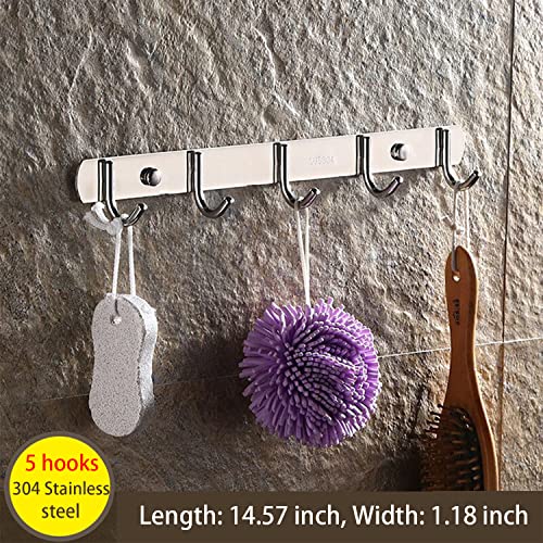 RAYCLOUD Hook Rack Wall Mounted 2 Pack, Heavy Duty Coat Hooks 304 Stainless Steel Metal Hook Hardware Rail for Coat Hat Towel Purse Key