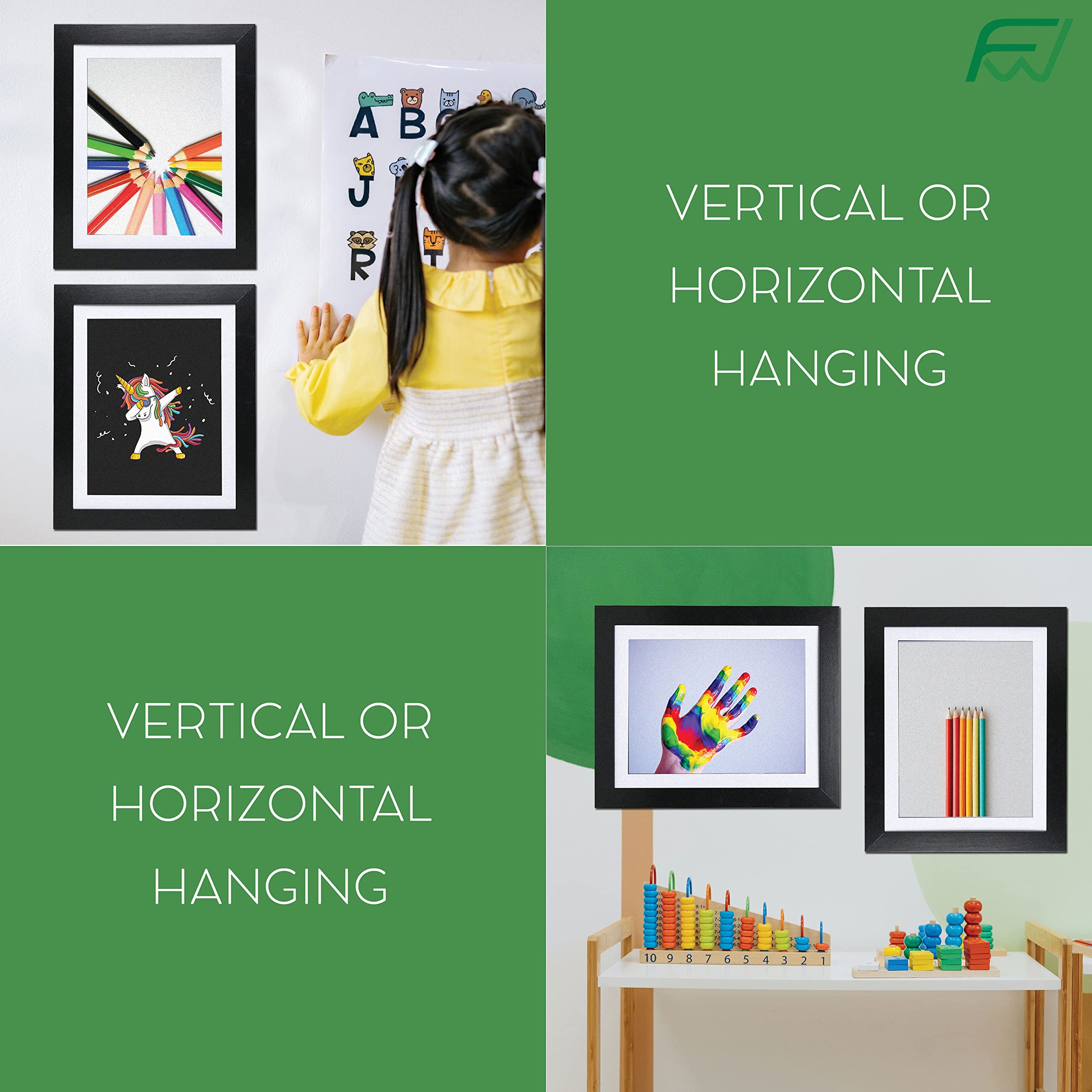 FrameWorks 10β x 12.5β White Wooden Kid Art Frame with Gallery Style Edges, Tempered Glass, and Elastic Straps