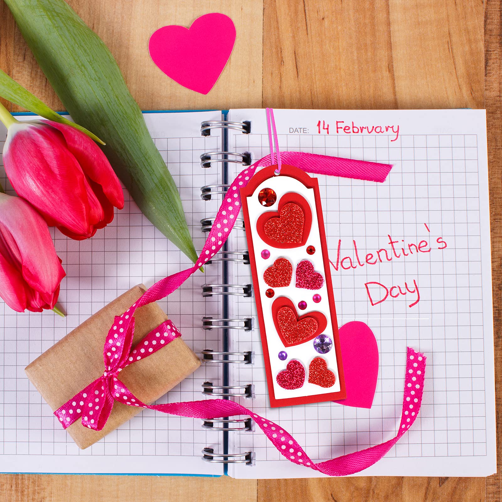 Winlyn 24 Sets Valentine's Day Decorations DIY Heart Bookmarks Valentine Craft Kits Blank Foam Bookmarks with Assorted Hearts Stickers for Kids Classroom Activities Reading Party Favors Gift Exchange