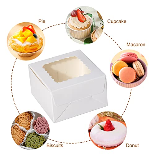 TEAMAX Cookie Boxes 30pcs 4x4x2.5 Inches White Cookie Boxes with Window, Bakery Boxes, Cupcake Boxes,Cake Boxes,Treat Boxes,Dessert Boxes,Mini Cake Boxes,For Birthday Party, Wedding, Valentine's Day